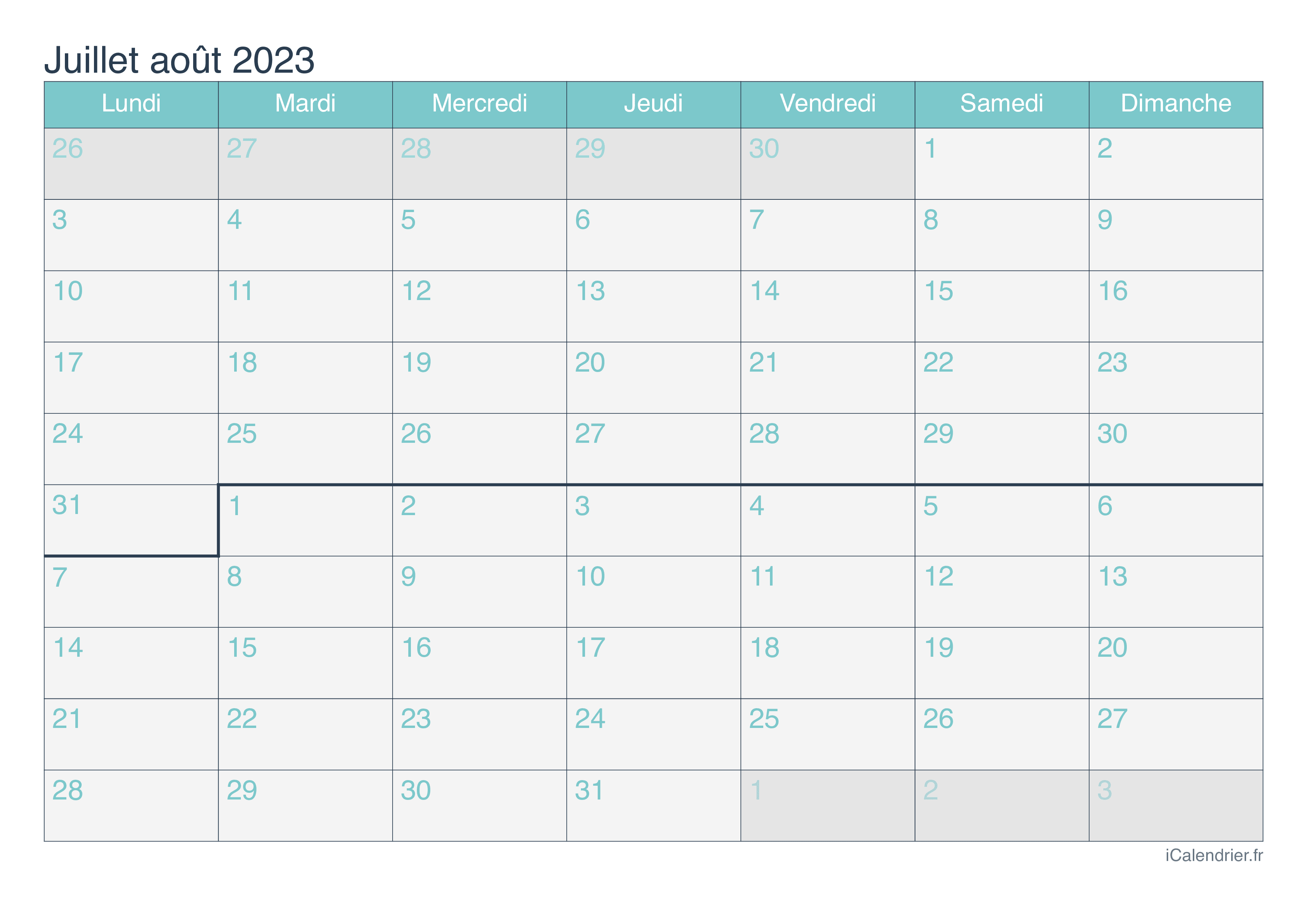 Calendrier Juillet Et Ao t 2023 Imprimer ICalendrier Calendrier Juillet Et Ao t 2023 Imprimer ICalendrier